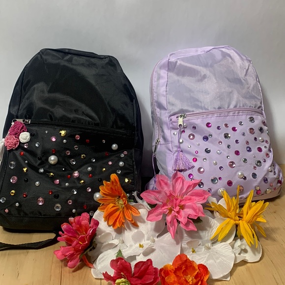 Bags | Black Little Backpack With Bling | Poshmark